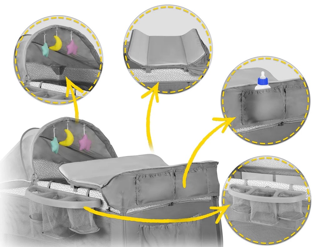 Ricokids Cestovní postýlka 125x65x78cm RK-242 šedá