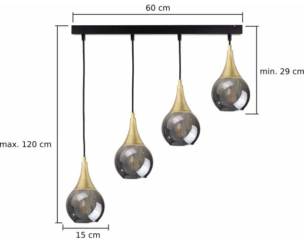 Lustr na lanku LACRIMA SMOKY 4xE27/60W/230V
