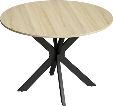 HOMCOM kulatý skládací kuchyňský stůl pro 2–6 osob s sklápěcím křídlem, ocelová konstrukce, dvojité-X, Ø110x76 cm, přírodní
