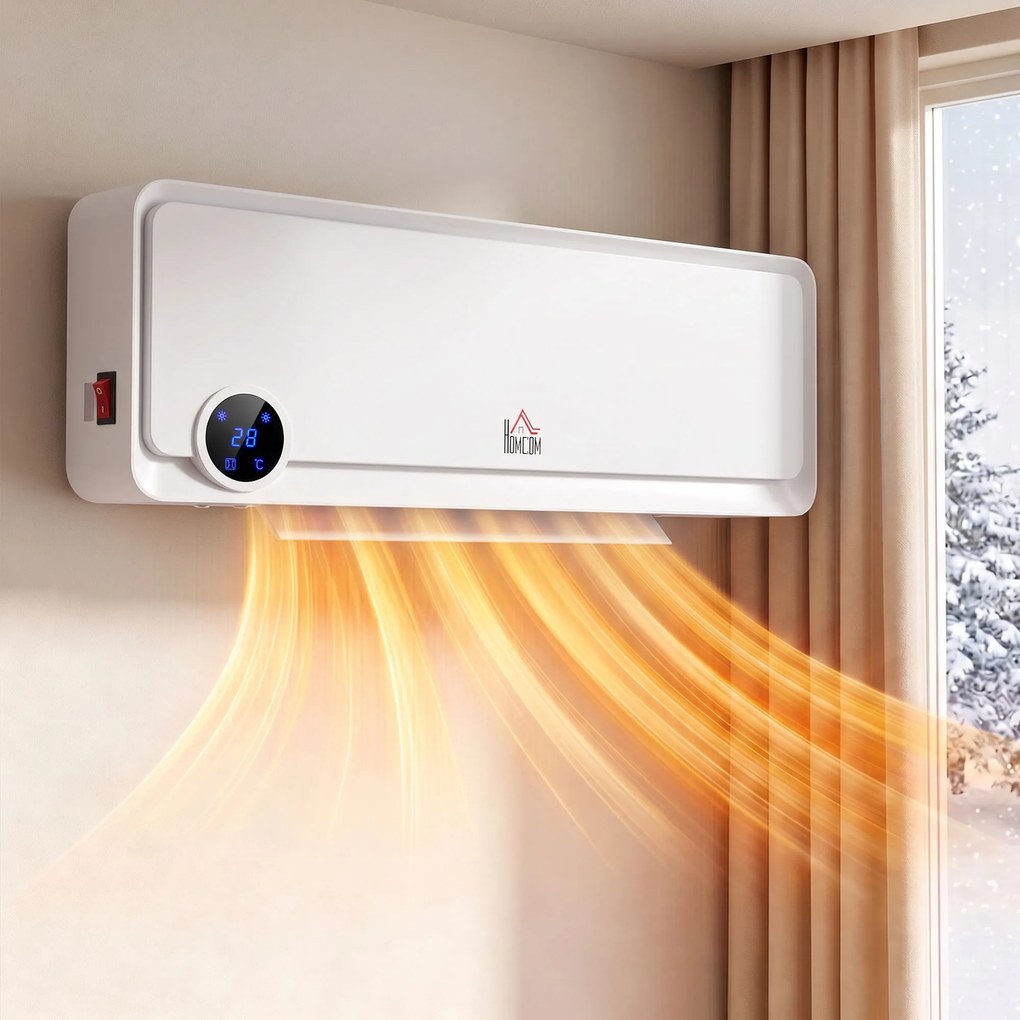 HOMCOM Topný ventilátor na stěnu 2000W s dálkovým ovládáním, 3 režimy provozu, LED displej, 12hodinový časovač 820-252V90WT