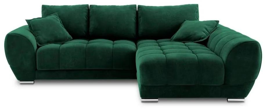 Lahvově zelená rozkládací rohová pohovka se sametovým potahem Windsor & Co Sofas Nuage, pravý roh