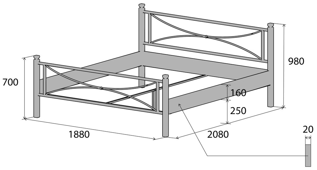 Nábytek ATIKA s.r.o. Kovová postel STELA Barevne provedení: na přání dle RAL, Rozměr: 100 x 200 cm