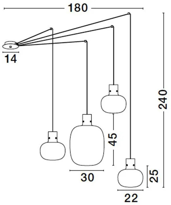 Nova Luce Závěsné svítidlo CINZIA kouřové sklo černý kabel černá kovová základna E27 4x12W