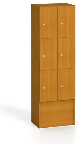 Dřevěná šatní skříňka S5 s odkládacími boxy, 6 boxů, 1700 x 600 x 420 mm, cylindrický zámek, třešeň