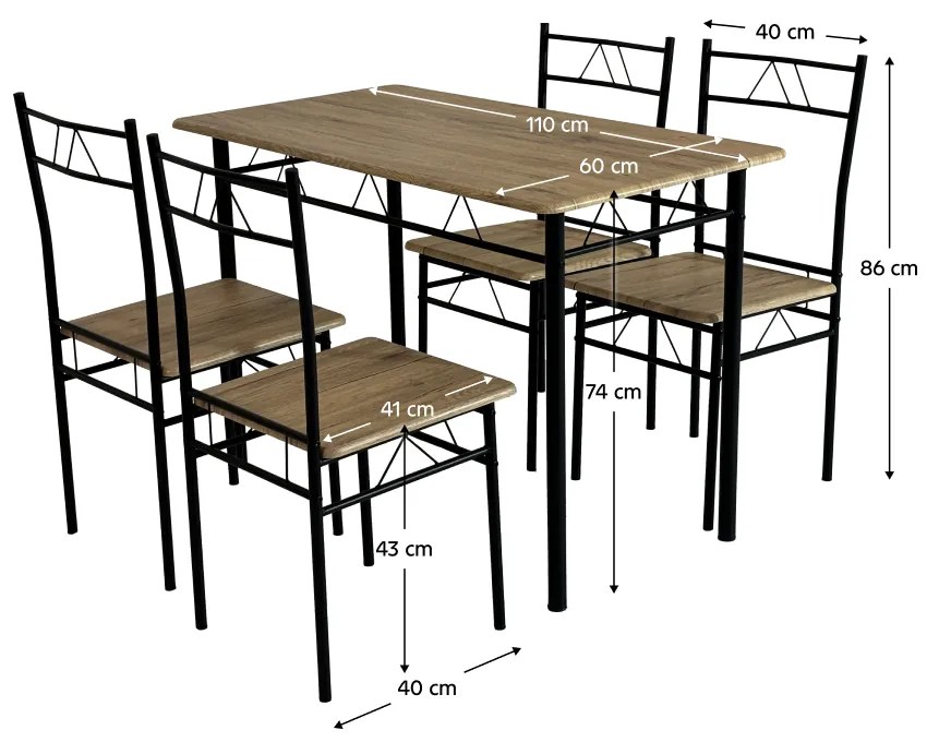 Kondela Jídelní set 1+4, dub světlý/černá, PAON