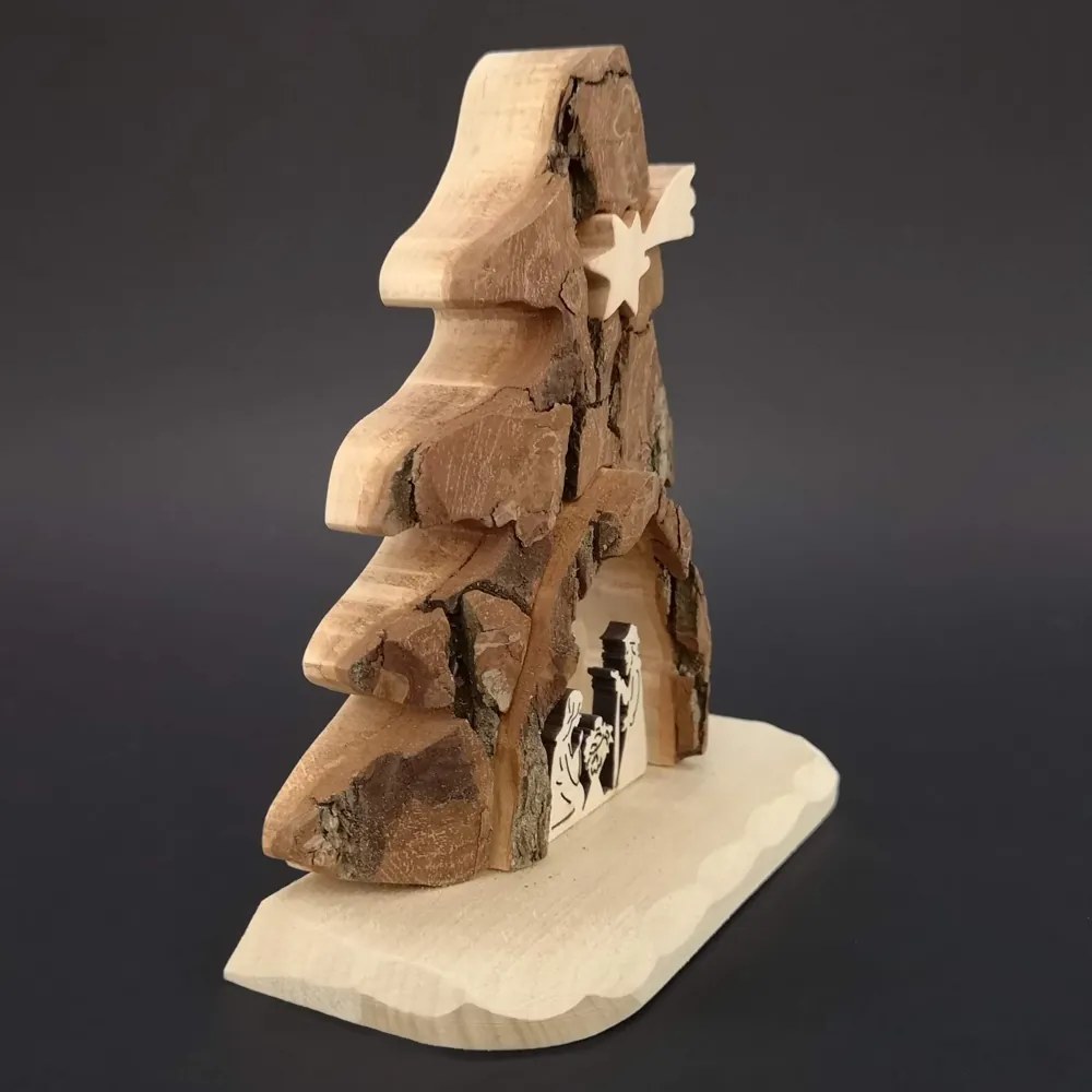 AMADEA Dřevěný betlém s kůrou, masivní dřevo, 14x14x3 cm