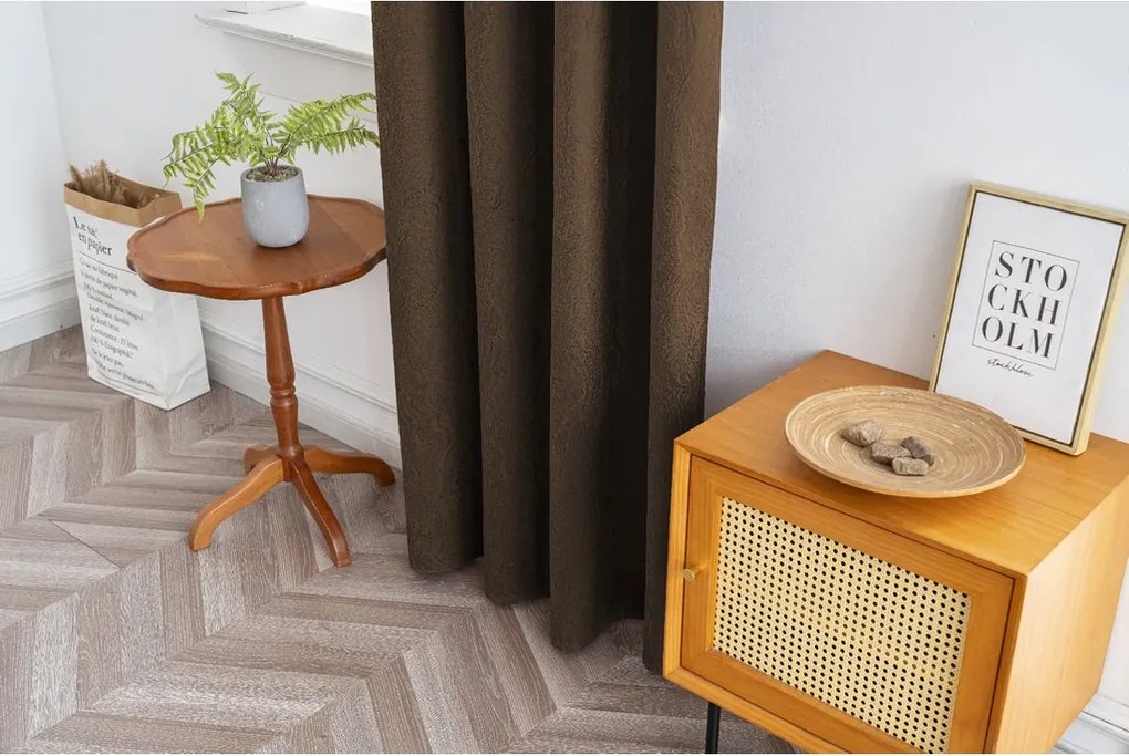 Zatemňovací závěs DUNES VELVET 140x250 cm, hnědý Zavěšení: Řasící páska