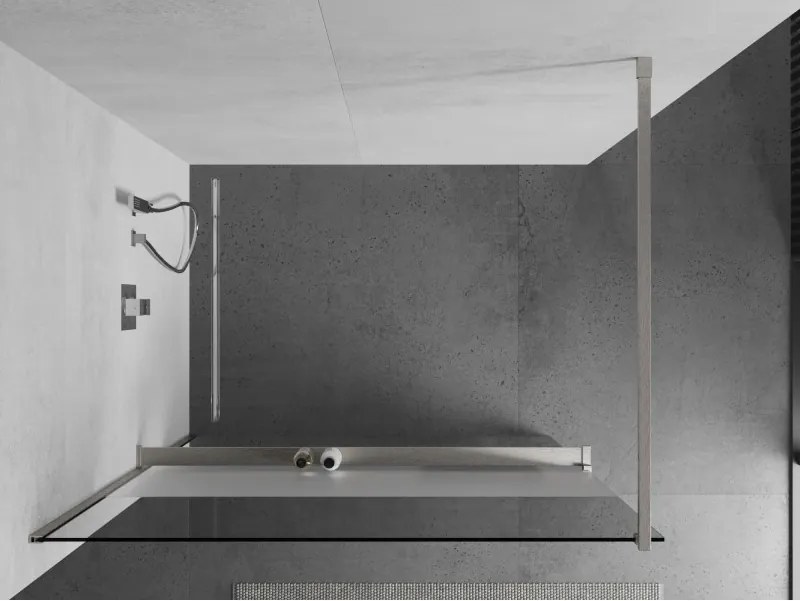 Mexen Kioto+, sprchová zástěna Walk-In s poličkou a věšákem 130 x 200 cm, 8mm čiré sklo-námraza, broušená ocel profil, 800-130-121-97-35