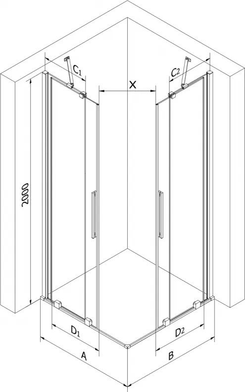 Mexen Velar Duo, sprchový kout s posuvnými dveřmi 80 x 80 cm, 8mm šedé sklo, bílá matná, 871-080-080-42-20