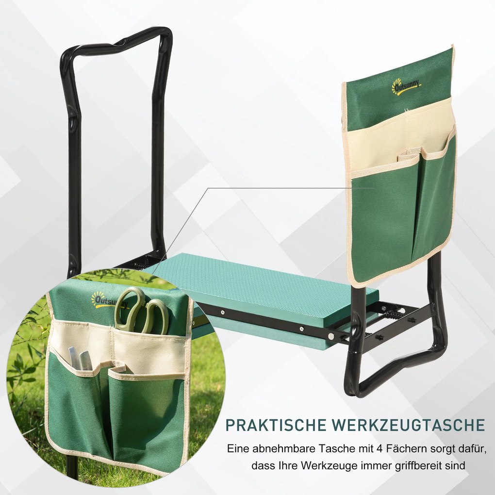 Outsunny kolenní lavice Skládací zahradní stolička 2 v 1 s brašnou na nářadí EVA pěna 58 x 28 x 49 cm pro zahradničení a rekreaci