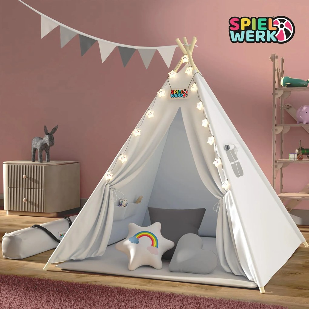 Deuba Dětský stan Teepee 160x130x130cm - bílý