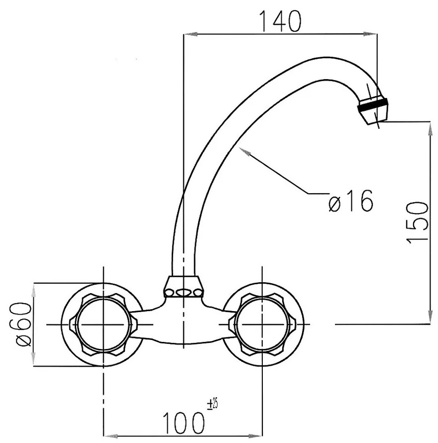 Faris - Dřezová batária nástěnná, rozteč 100mm, ramínko „j“, chróm 647/10