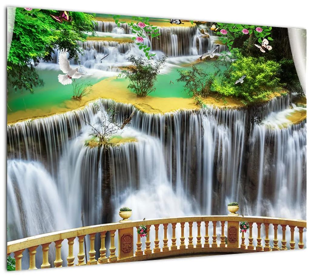Skleněný obraz - Výhled na kouzelné vodopády (70x50 cm)