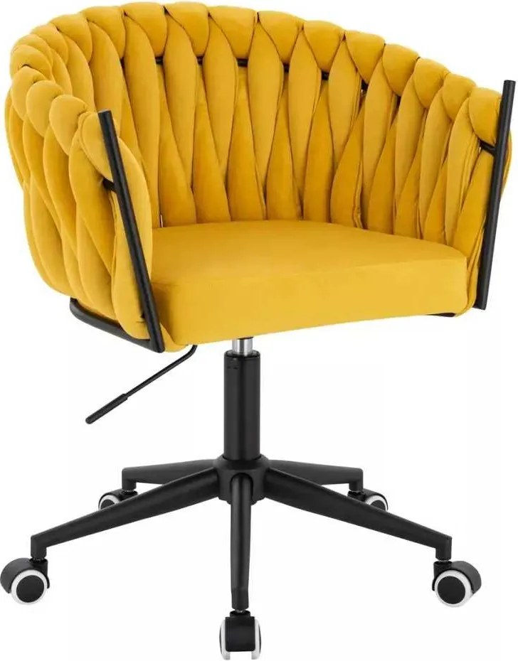 LuxuryForm DESIGN Otočná židle NORDEN VELUR na černé podstavě s kolečky - žlutá