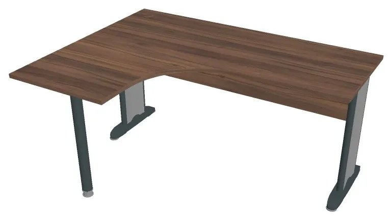Stůl ergo oblouk pravý 160×120/60 cm - Hobis Cross CE 60 P Dekor stolové desky: ořech, Dekor lamino podnože: ořech, Barva nohou: černá