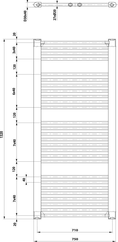 Aqualine Sapho, DIRECT otopné těleso s bočním připojením 750x1320 mm, 996 W, bílá