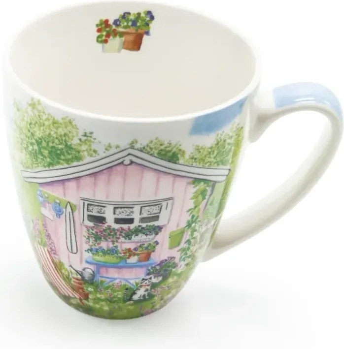 Porcelánový hrnek Pohoda na zahradě, 350 ml – hrnek pro zahrádkářku s kočkou a květinami