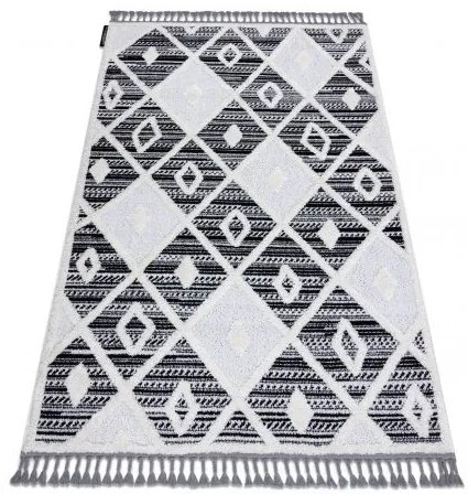 koberec MAROC P662, černo bílá střapce, vzor diamant, Berber, Mar velikost 140x190 cm | krásné koberce cz