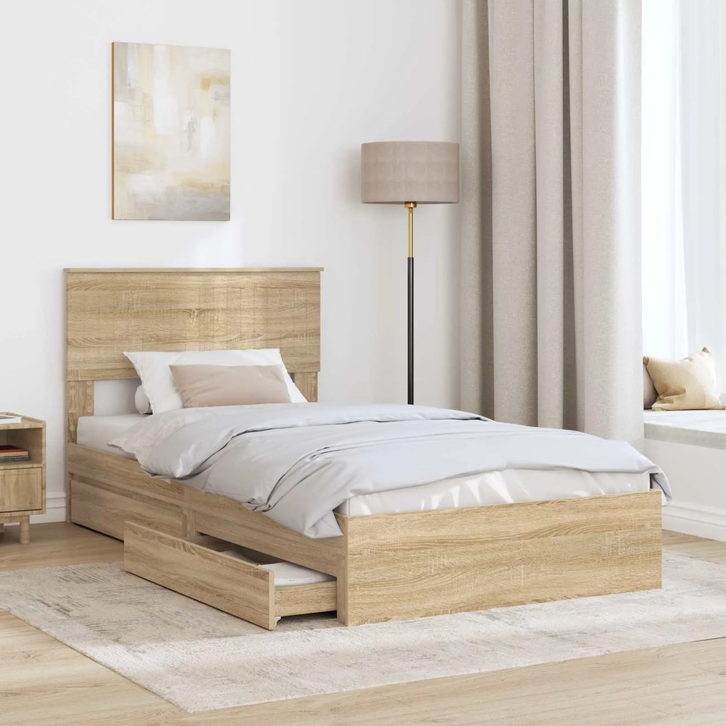 Postel s úložným prostorem se zásuvkou Sonoma dub 100 x 200 cm 3410828