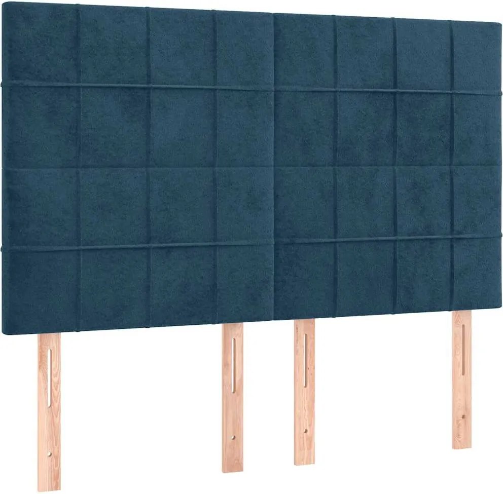 Čelo postele s LED tmavě modré 144x5x118/128 cm samet 3122476