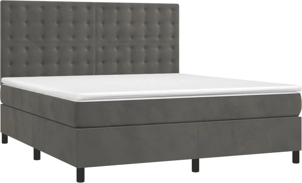 Box spring postel s matrací a LED tmavě šedá 180x200 cm samet 3136378