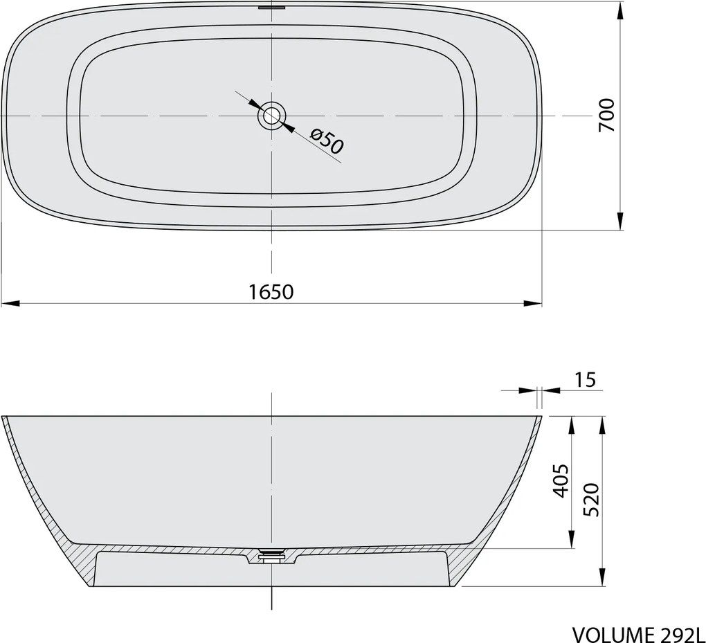 Polysan Polysan, MEDINA volně stojící vana 165x70cm, rockstone, bílá mat, 92430