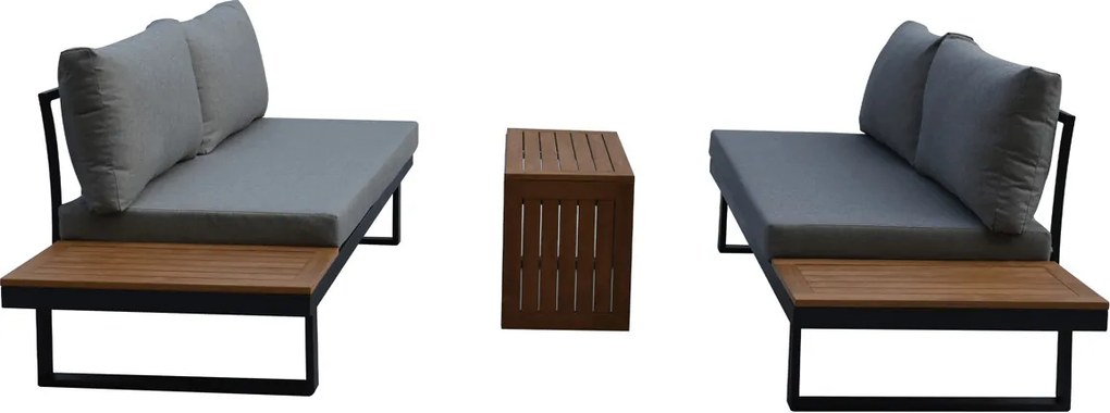 Zahradní set NOREVIA - polywood, hliník, látka, šedá / hnědá