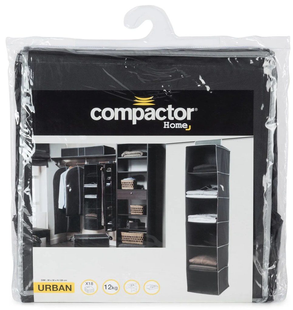 Závěsný organizér na oblečení Compactor URBAN 30 x 30 x 128 cm – 6 polic, černý