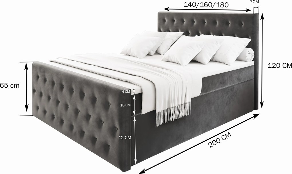 SFAB Kontinentální čalouněná postel FONT (180 x 200 cm) Barva látky: Světle růžová (Kronos 27)