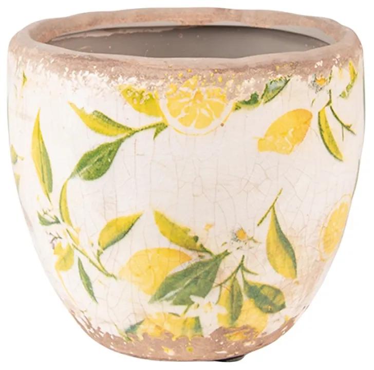Béžový keramický obal na květináč s citróny Rebekka XS – 12x11 cm