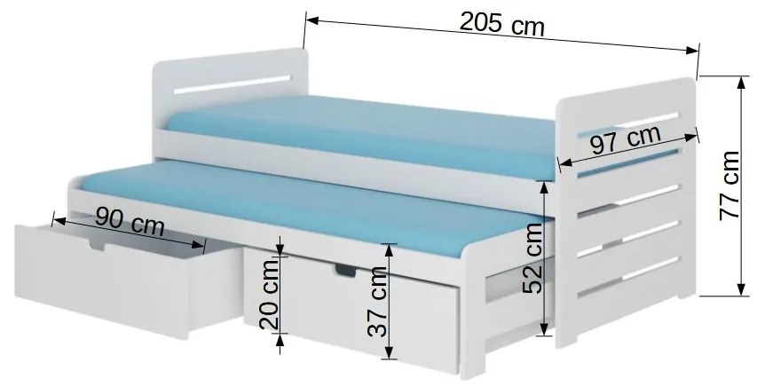 ADRK Rozkládací postel TOMI, CH-Tom-P-206-E1431, 200x90 cm, růžová