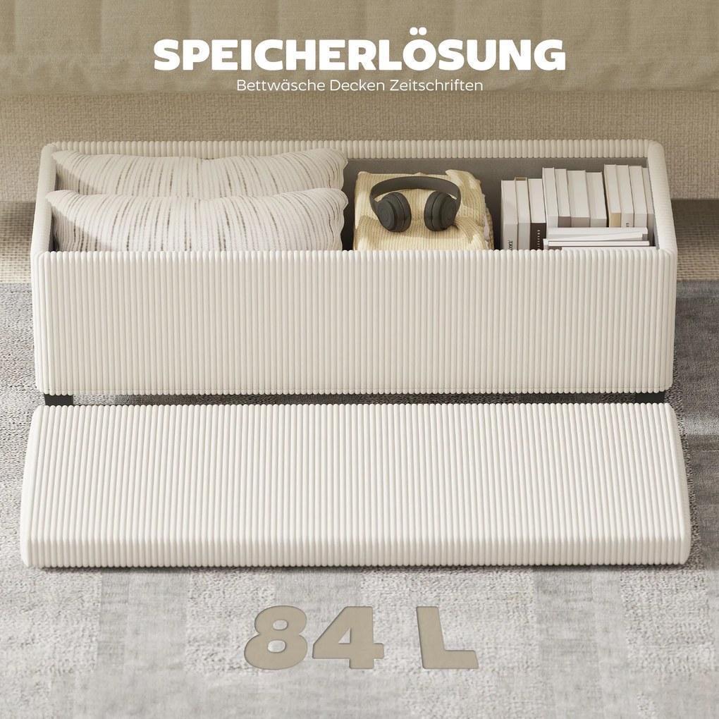 HOMCOM Úložný Ottoman s kordurovou čalouněním, úložný box se ocelovými nohami, úložná lavice do obývacího pokoje, ložnice, chodby 112 x 42 x 40 cm, b…