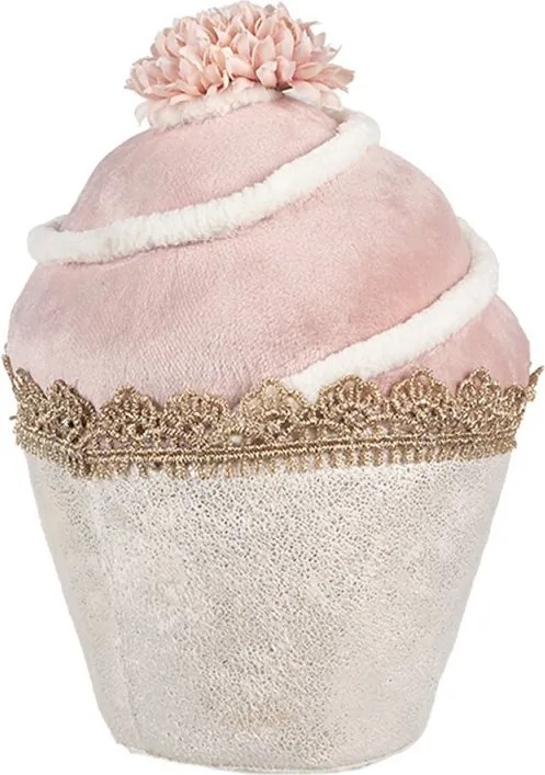 Dekorace růžový sametový dortík Muffin pink Fancy - Ø 11*16 cm