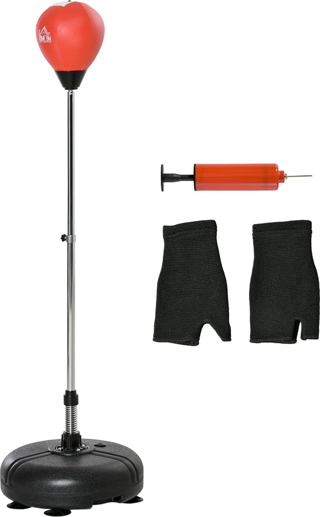 HOMCOM Nastavitelný volně stojící boxovací míč s plnitelným podstavcem a rukavicemi pro dospělé a teenagery Ø45x132-158 cm Černá a Červená