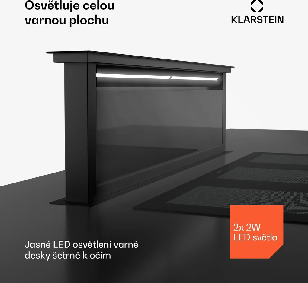 Klarstein Digestoř Royal Flush Eco, 842 m³/h průtoku vzduchu, šikmá, EEK A, 70 dB, LED dioda