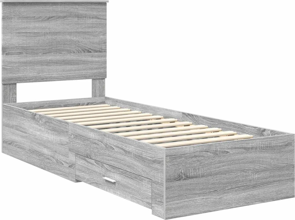 Rám postele Šedý Sonoma a stříbrná 70 x 190 cm Kompozitní dřevo 3411373