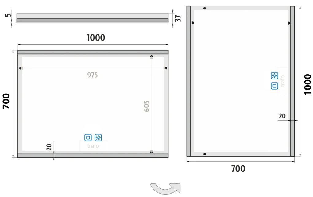 Nimco LED zrcadlo 1000x700 se dvěma dotykovými senzory - ZP 12004VX