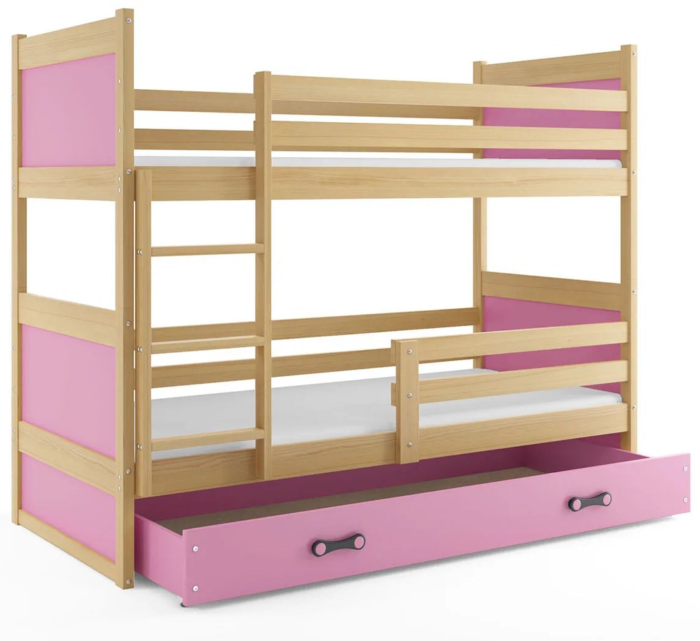 Patrová postel Rico borovice / růžový 90x200 cm s matrací BMS Group