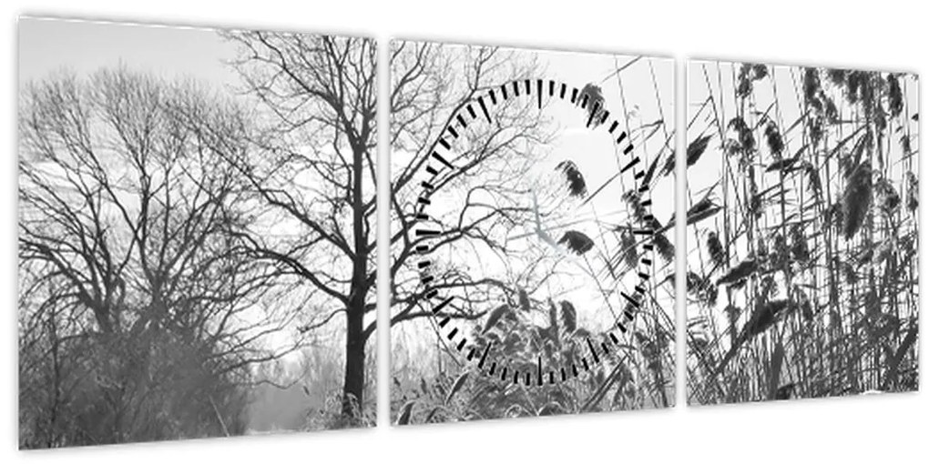 Obraz - Pole v zimě (s hodinami) (90x30 cm)