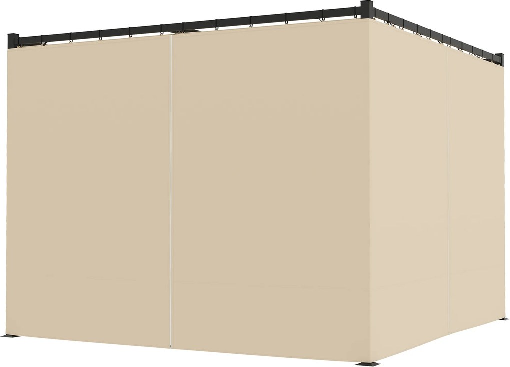 Outsunny pergola 3 x 3 m, volně stojící zastřešení terasy s posuvnou střechou, 4 boční stěny, odolné proti UV, béžové