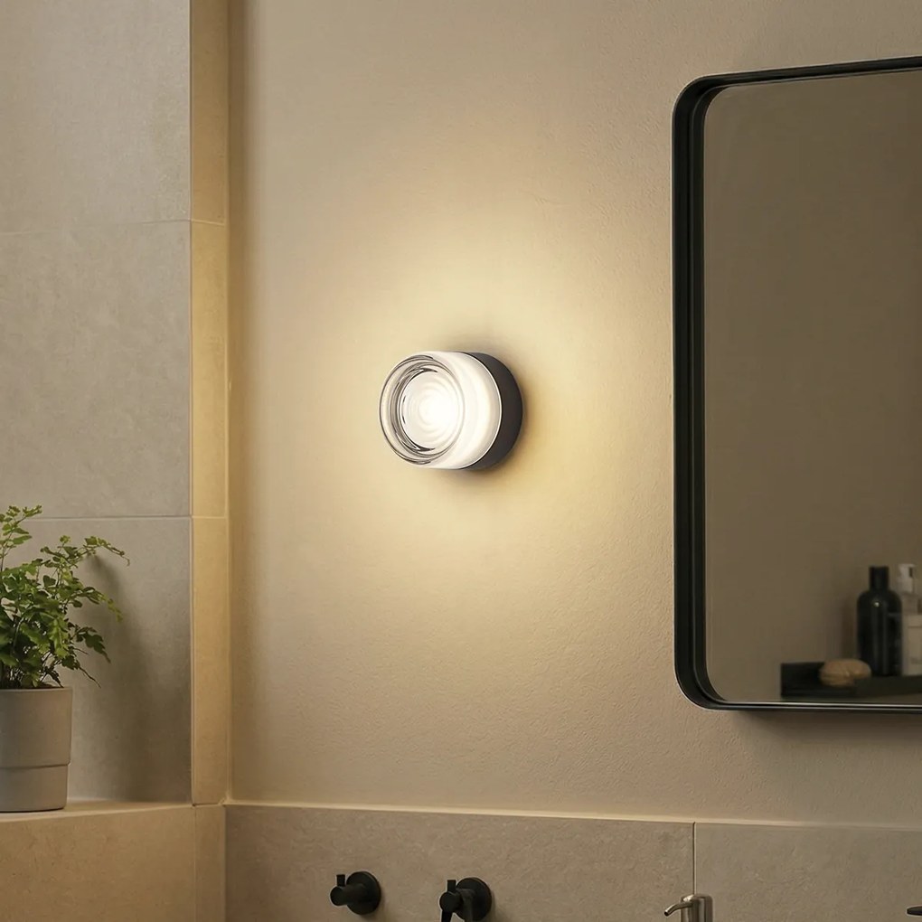 Designová nástěnná lampa černá s opálovým sklem IP44 - Michele