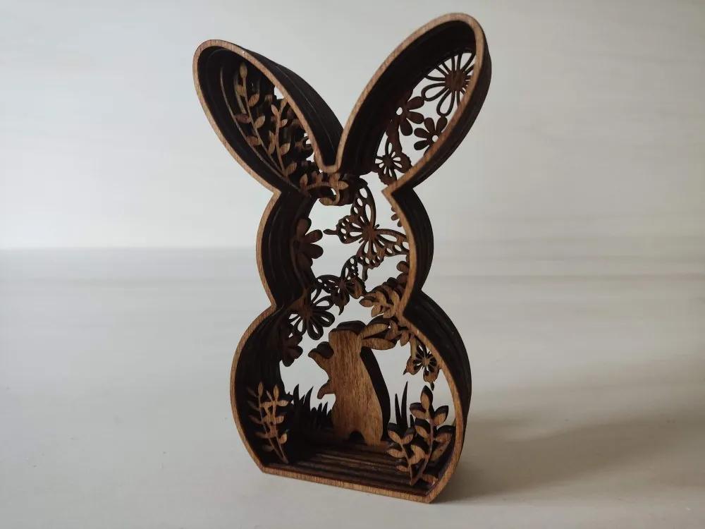 3D velikonoční zajíček S nápisem Veselé Velikonoce Kombinace přírodní a teak