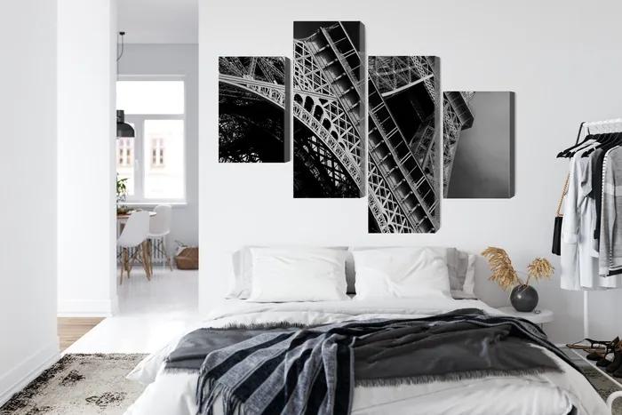 Vícedílný obraz Černobílý Pohled Zespodu Na Eiffelovu Věž Nedostatek Nedostatek Plátno Canvas 120x75