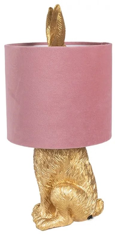 Zlatá stolní lampa králík s růžovým stínidlem Konijn – 20x43 cm