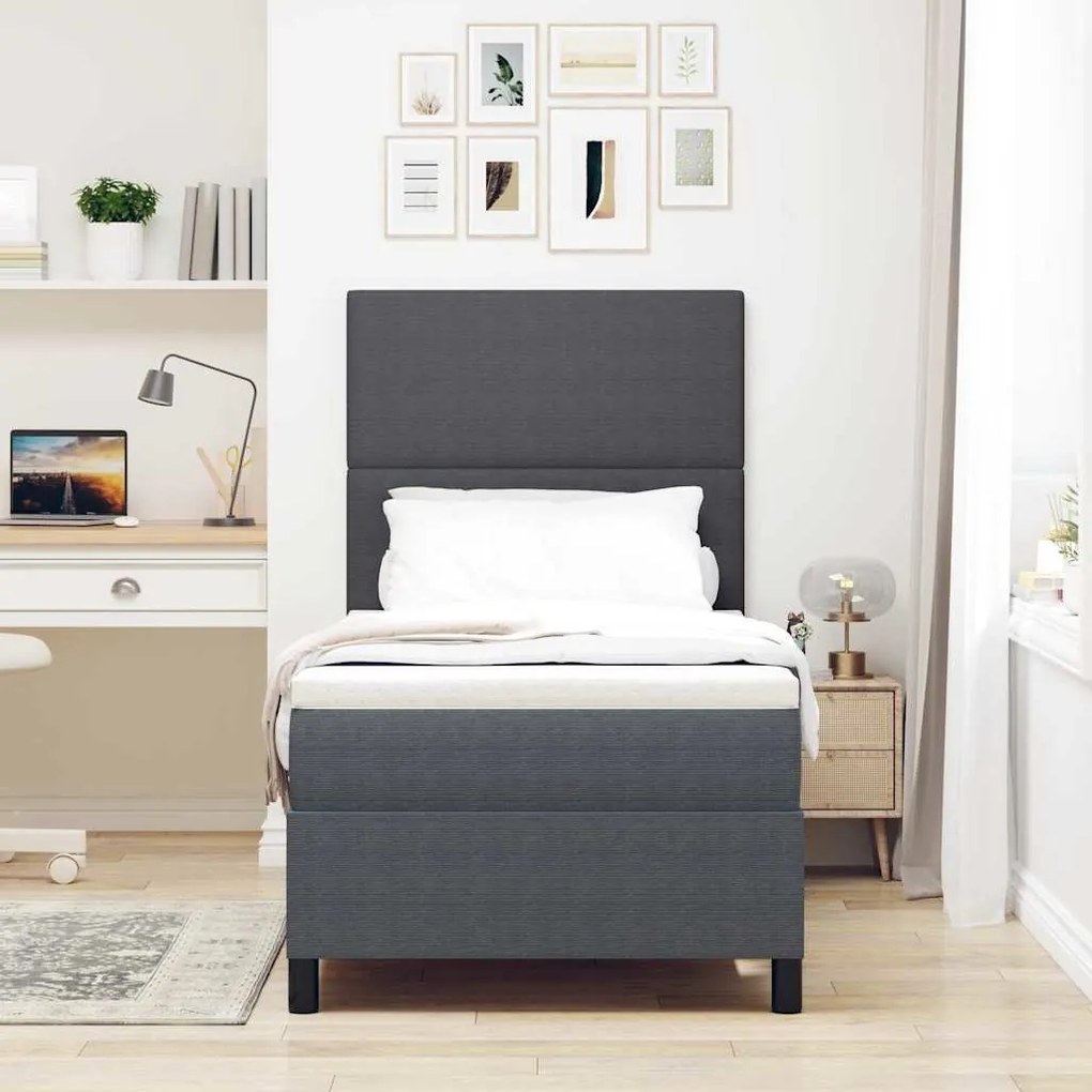Postel s boxspringem s čelo Tmavě šedá a bílá 90 x 200 cm 3337540