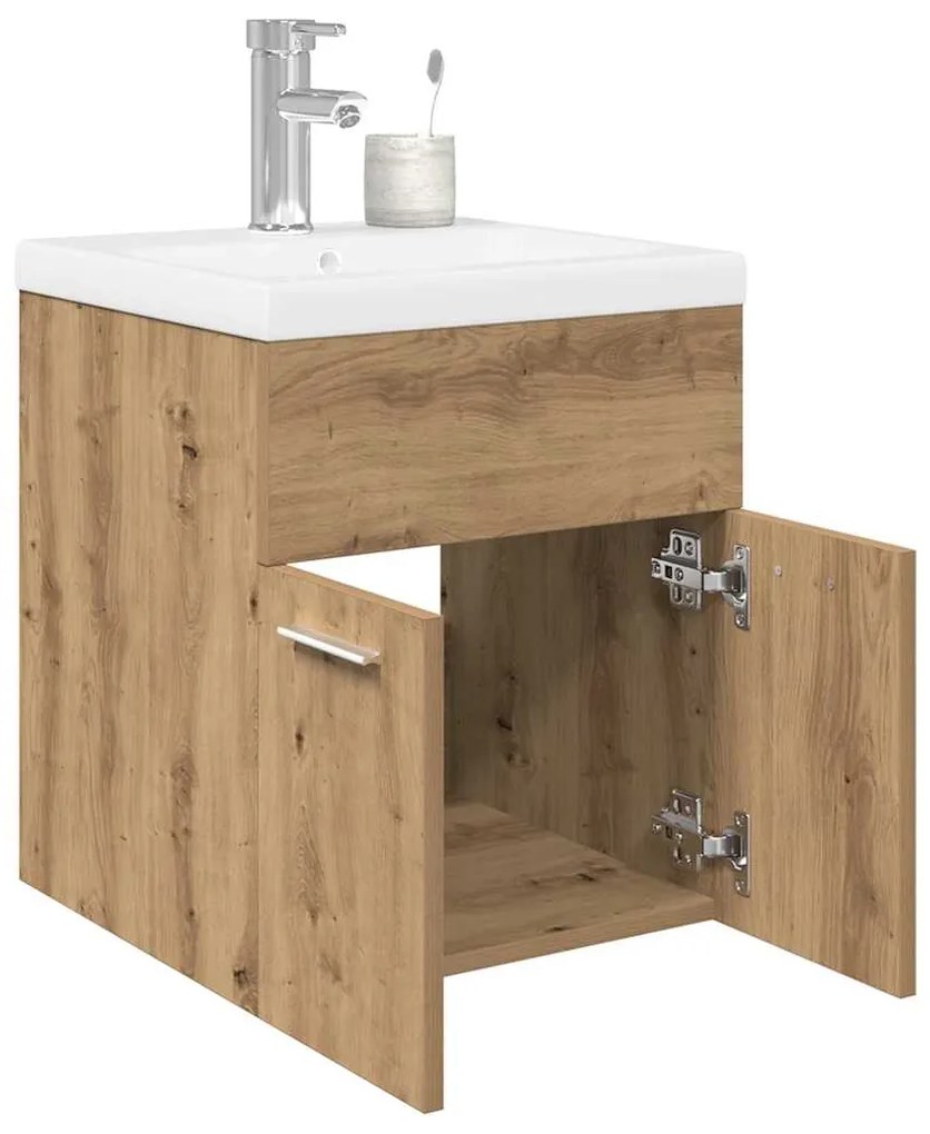 Umyvadlová skříňka s vestavěným umyvadlem a baterie dub artisan 3328906
