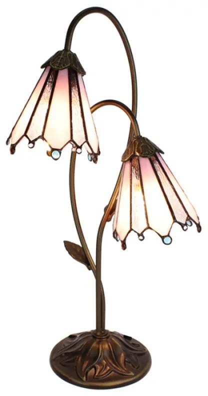 Stolní lampa Tiffany Flowerbell pink – 35x18x61 cm