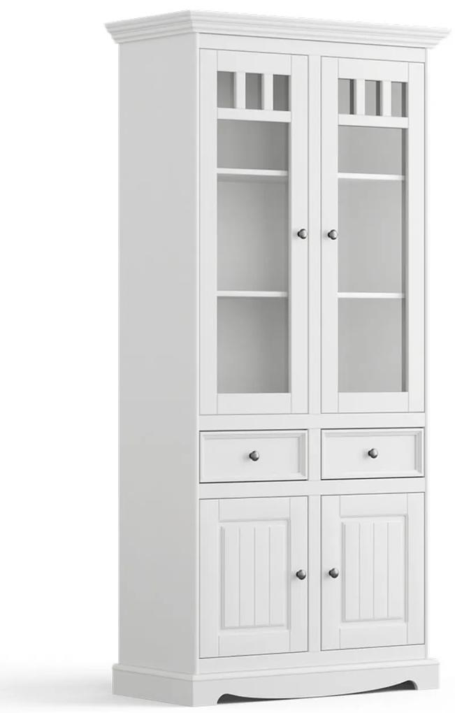 Bílý nábytek Dřevěná vitrína Belluno Elegante 2d, bílá, masiv, borovice