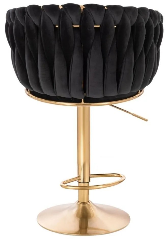 LuxuryForm DESIGN Barová židle NORDEN VELUR na zlaté kulaté podstavě - černá