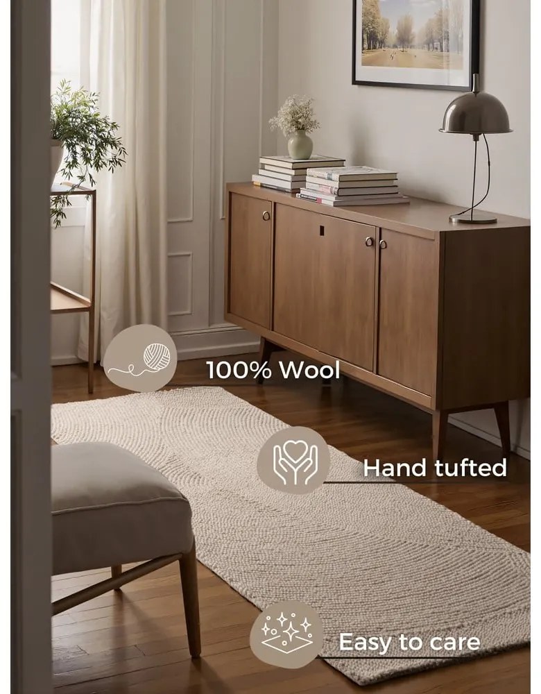 Ručně tkaný vlněný běhoun ve světle přírodní barvě 80x200 cm Calmio – Hanse Home